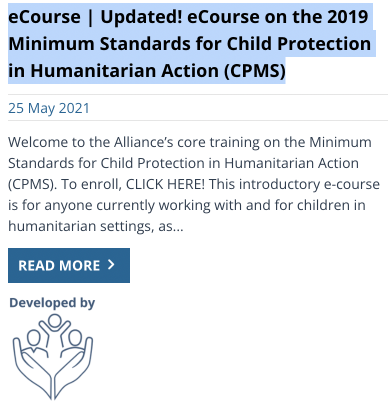eCourse | 2019 Minimum Standards for Child Protection in Humanitarian ...