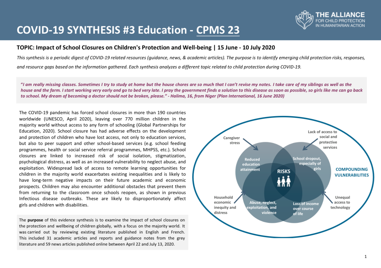 COVID-19 Evidence Synthesis: Impact of School Closures on Children's ...