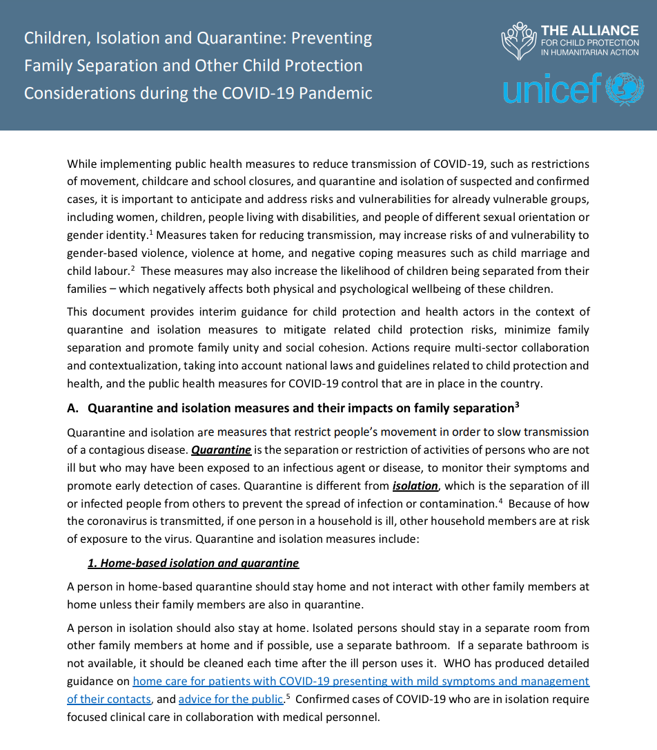 Guidance | Children, Isolation and Quarantine: Preventing Family ...