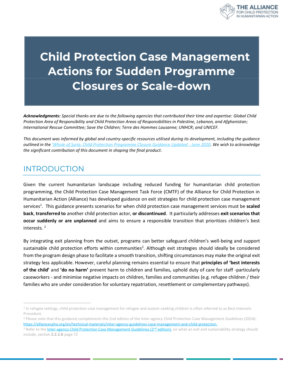 Child Protection Case Management Actions for Sudden Programme Closures ...