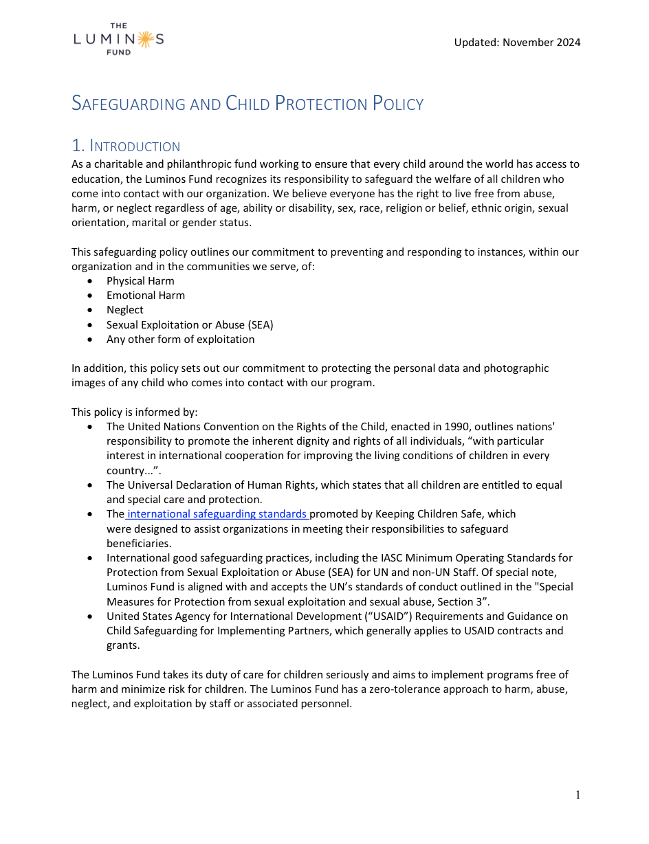 Safeguarding and Child Protection Policy | Alliance CPHA