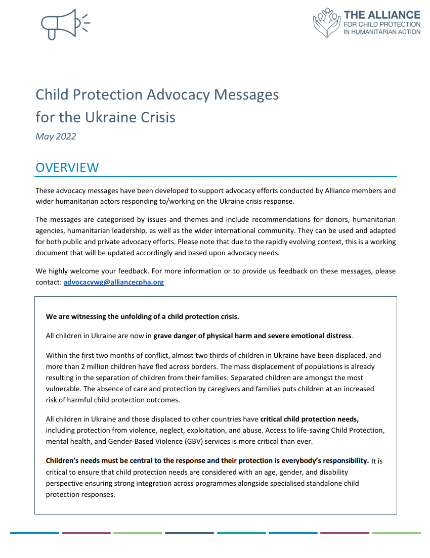 Child Protection Advocacy Messages for Ukraine | Alliance CPHA